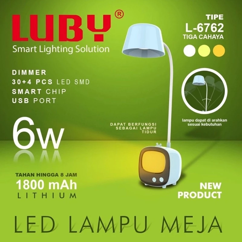 LUBY LED Desk Lamp Lampu Meja Belajar Estetik Tricolor L 6762 - Luby ...