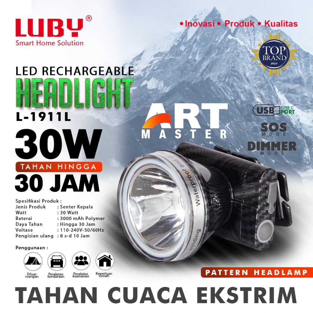 LUBY Headlamp Senter Kepala Art Master 30 Watt Tahan Lama L-1911 - Luby ...