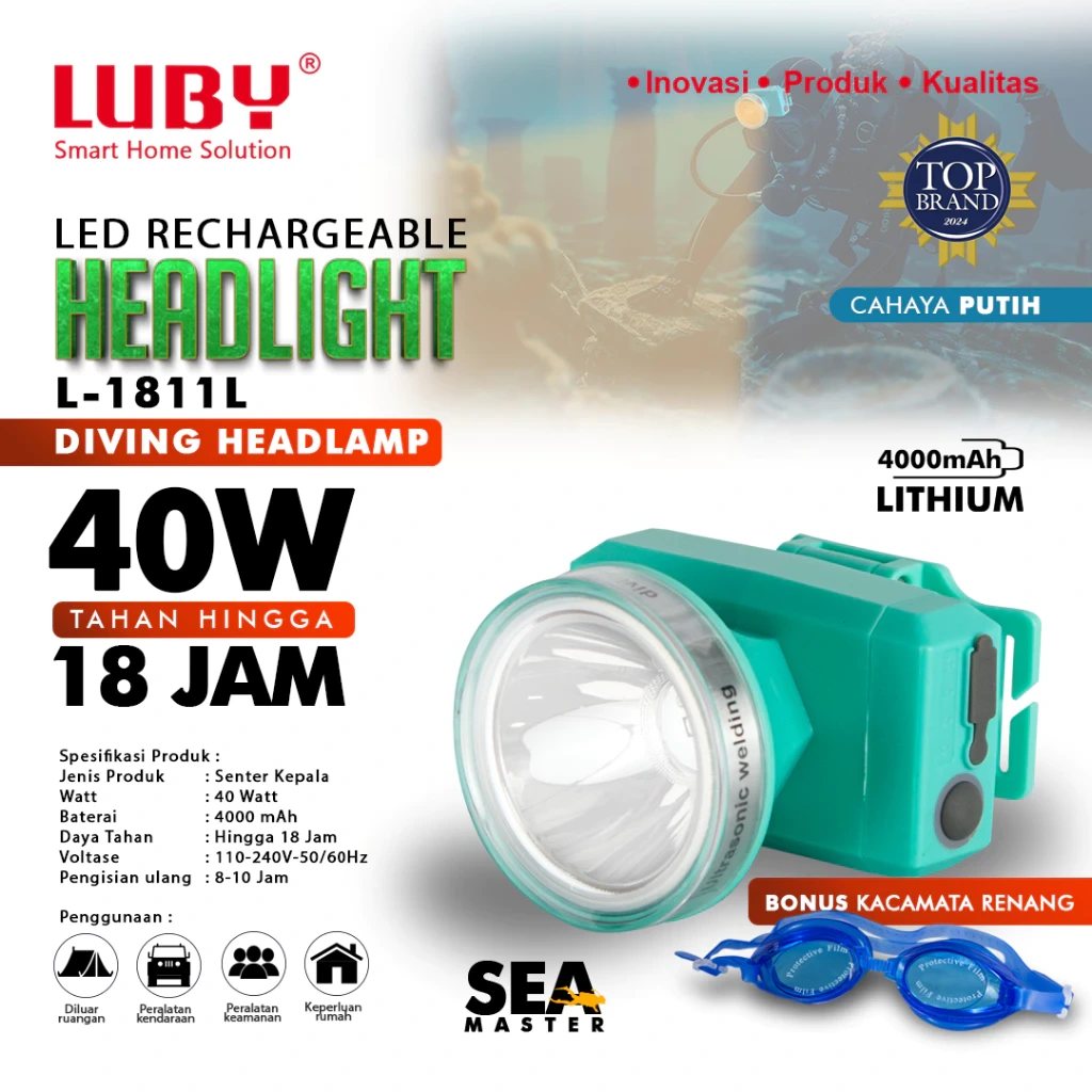 LUBY Headlamp Senter Kepala Sea Master Tahan Air 40 Watt L-1811 - Luby ...