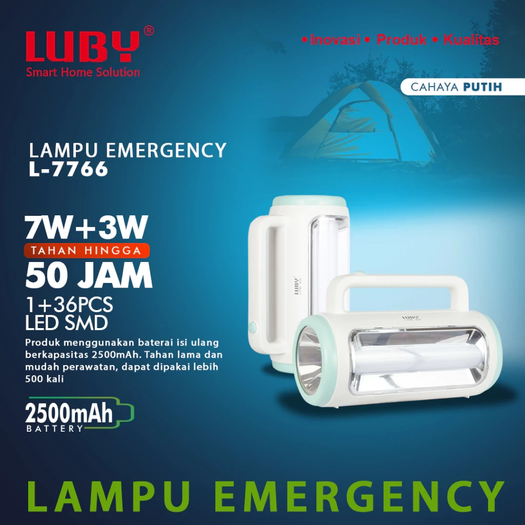 LUBY Emergency LED Portable Lampu Darurat 7 + 3 Watt Tahan Lama L 7766 ...