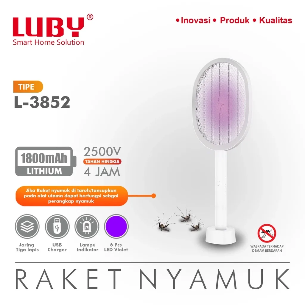 LUBY Raket Nyamuk Electric Mosquito Racket Tahan Lama L 3852 - Luby ...