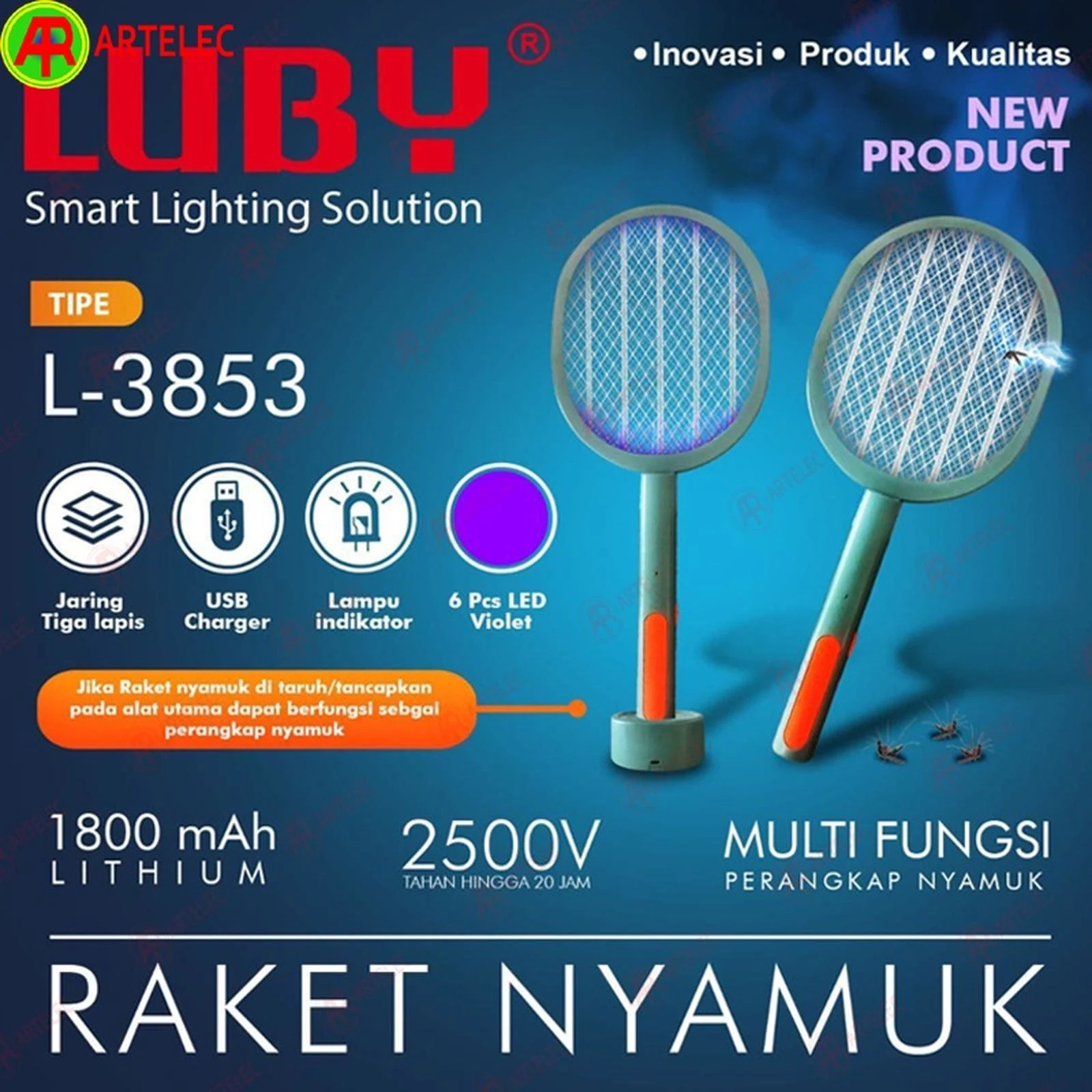 LUBY Raket Nyamuk Electric Mosquito Racket Tahan Lama L 3853 - Luby ...