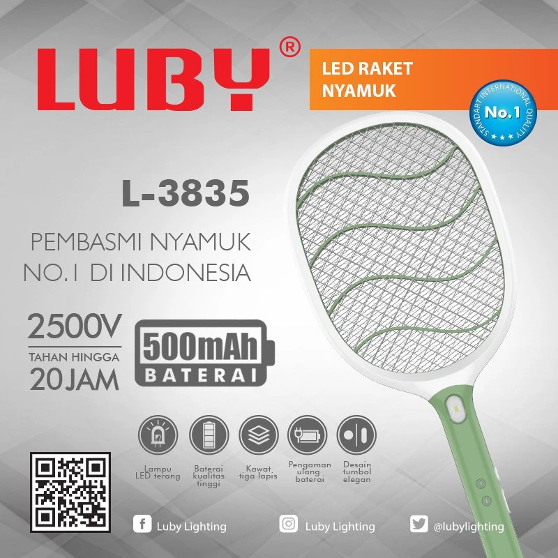 LUBY Raket Nyamuk Electric Mosquito Racket Tahan Lama L-3835A - Luby ...